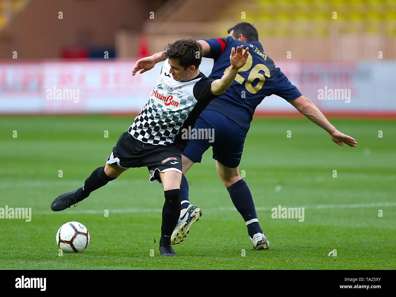 Charles Leclerc (left) in action during the drivers football match at ...