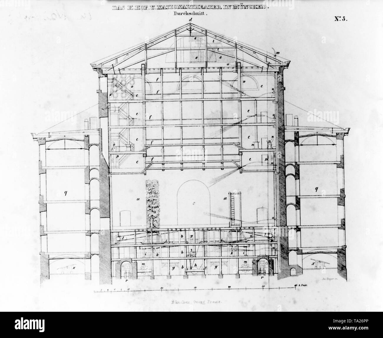 Lithography of a cross section of the National Theater in Munich Stock ...