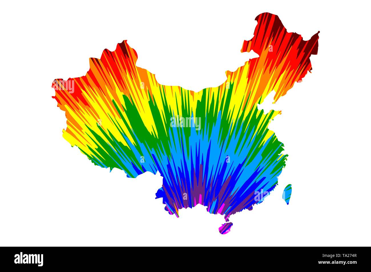 China - map is designed rainbow abstract colorful pattern, Peoples ...