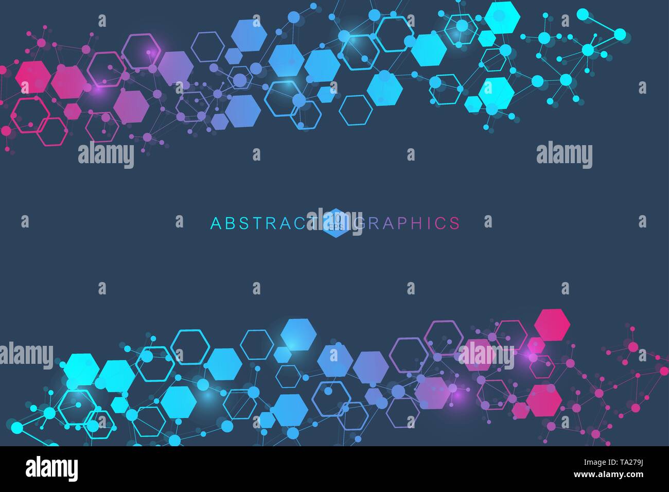 Science network pattern, connecting lines and dots. Technology hexagons ...
