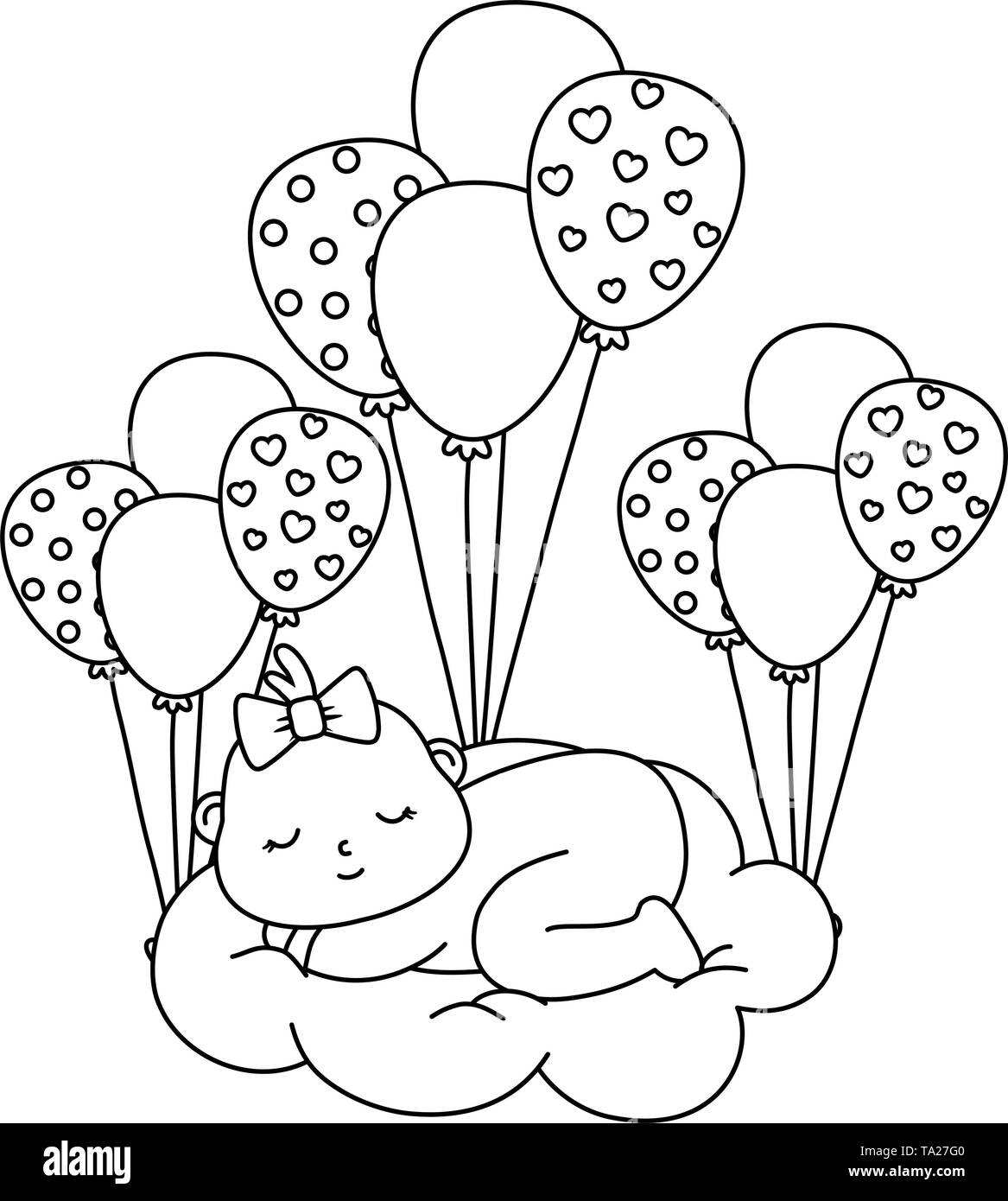 baby sleeping over a cloud hanging from balloons vector illustration ...