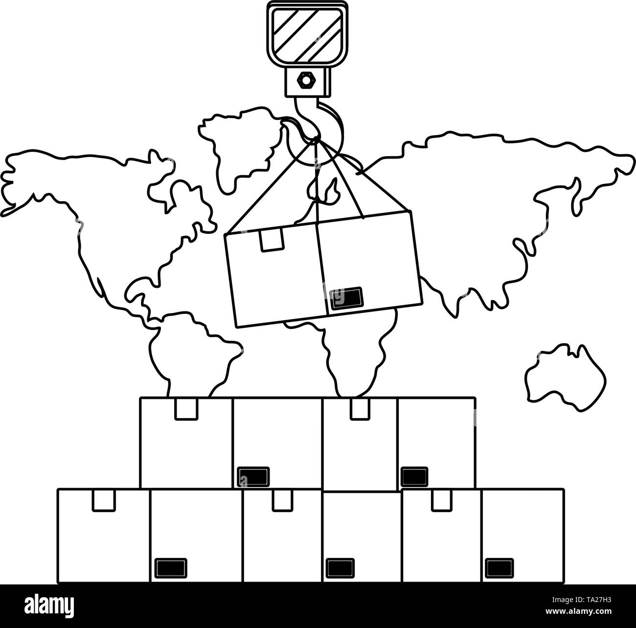 box with crane hook and a map behind vector illustration graphic design ...
