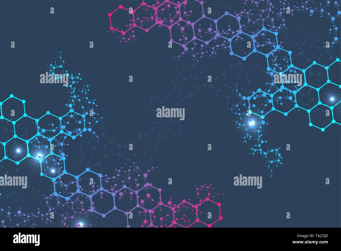 Science network pattern, connecting lines and dots. Technology hexagons ...