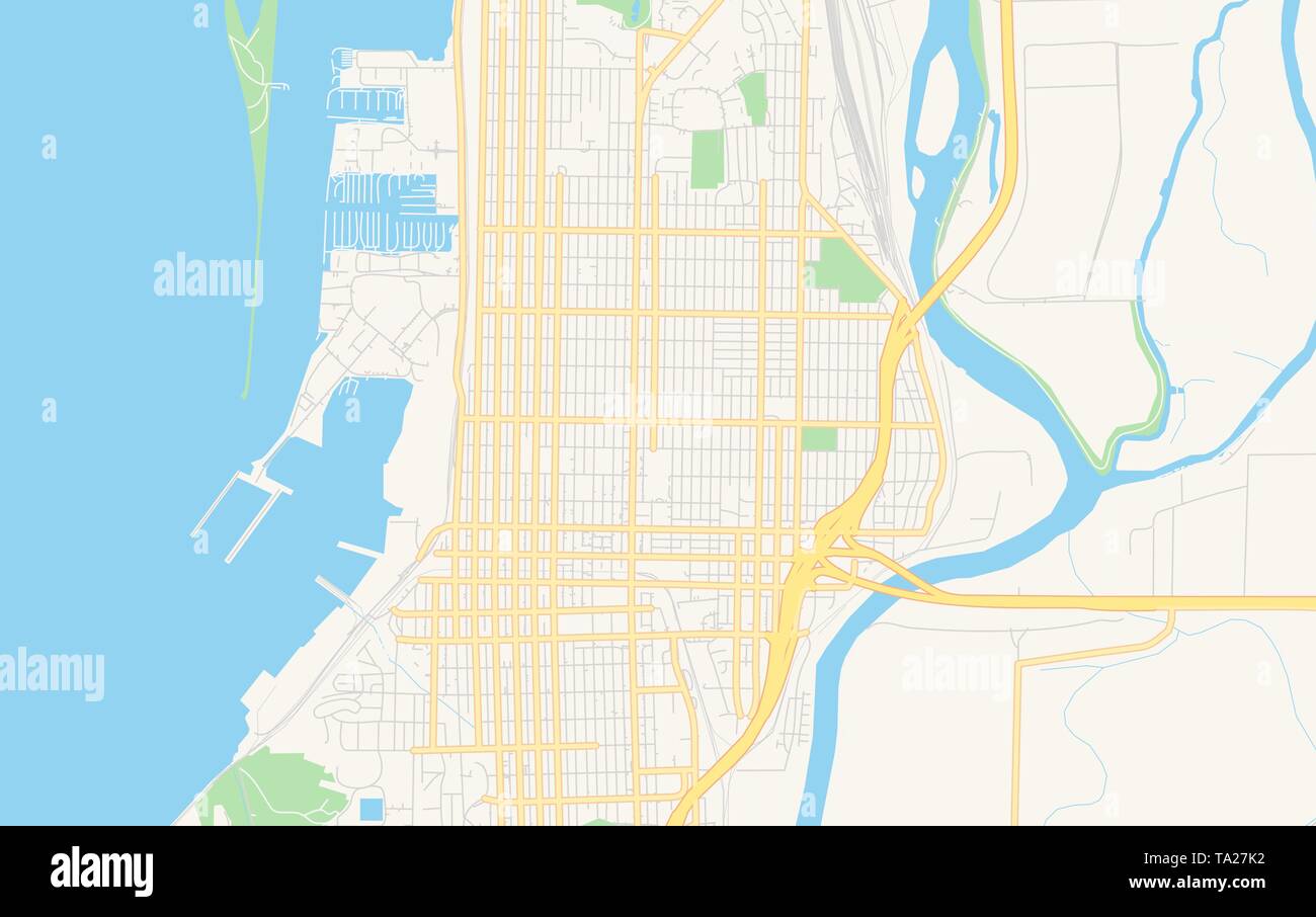 Empty vector map of Everett, Washington, USA, printable road map ...