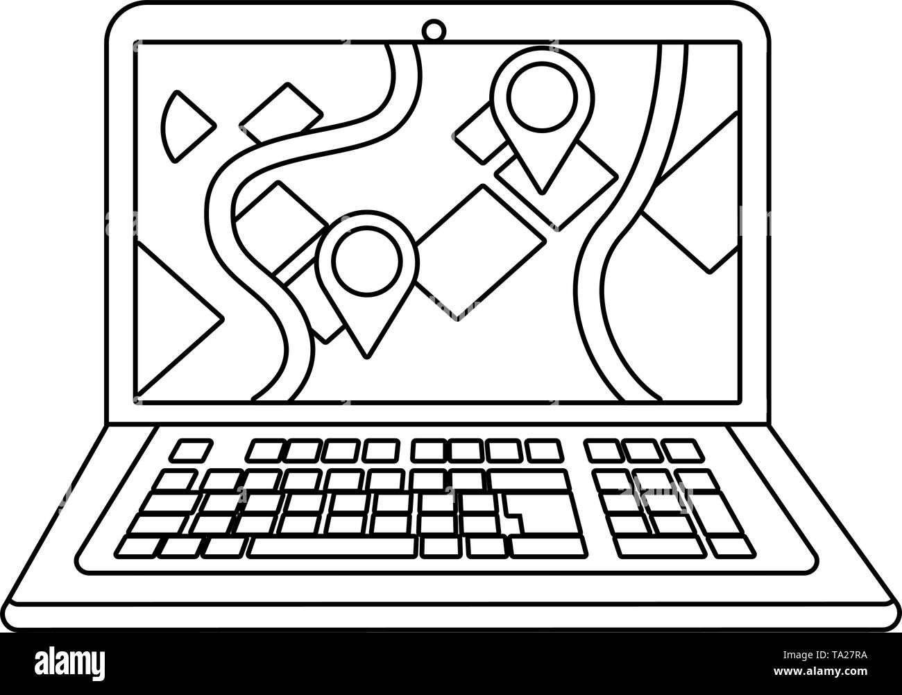 laptop showing map with location pointers vector illustration graphic ...