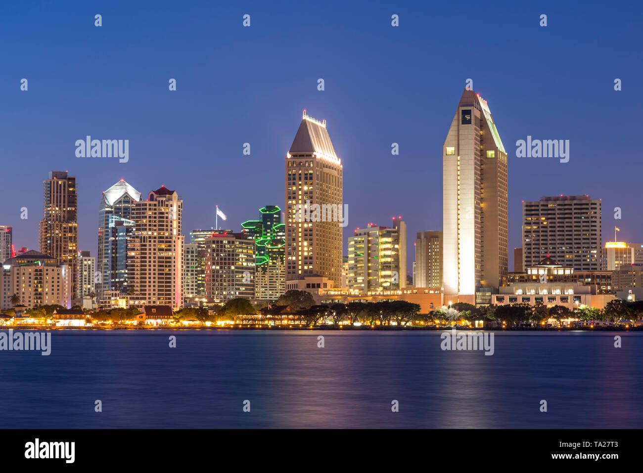 San Diego Skyline at night. View is from Coronado, California, USA ...