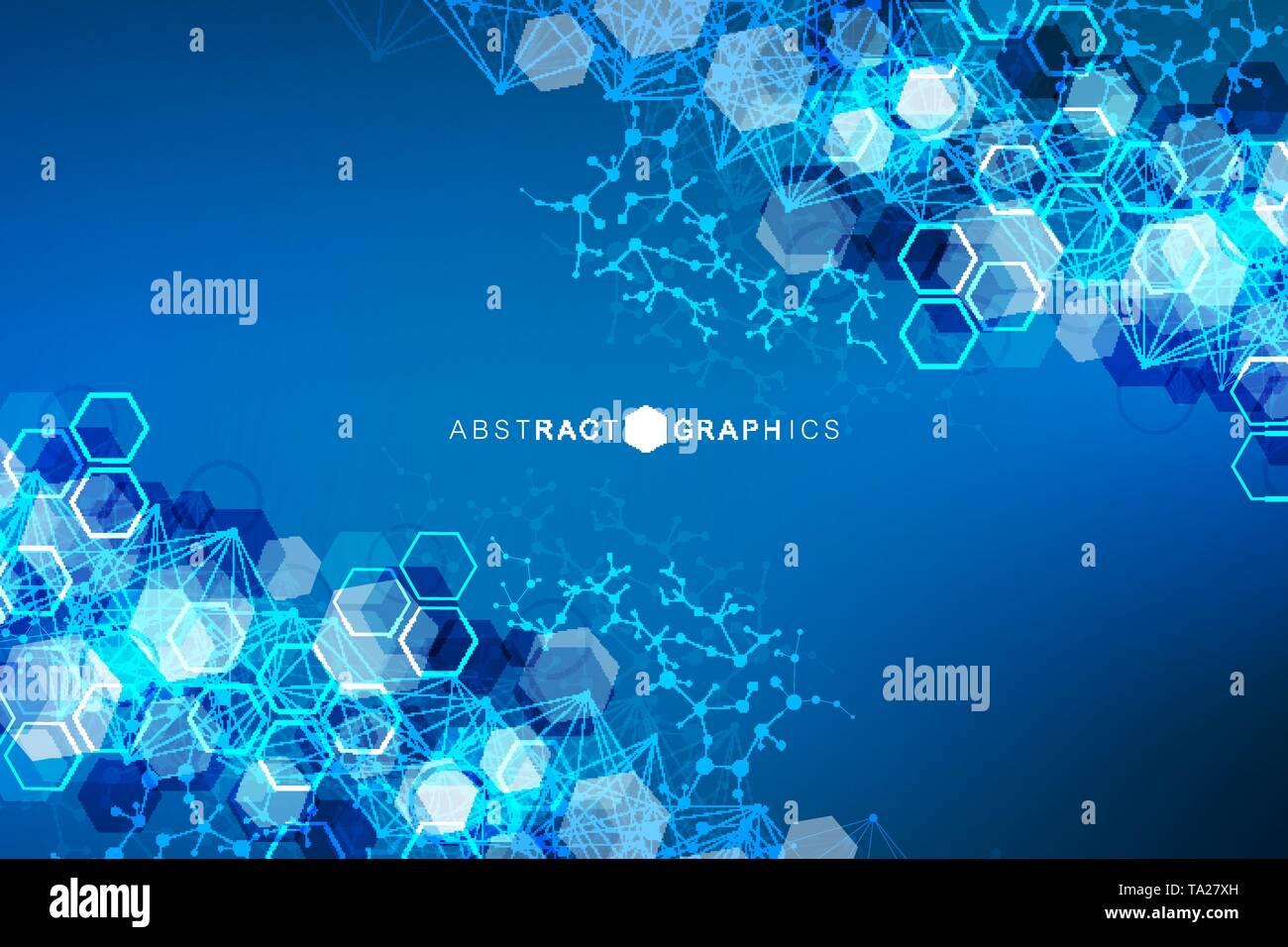 Science network pattern, connecting lines and dots. Technology hexagons ...