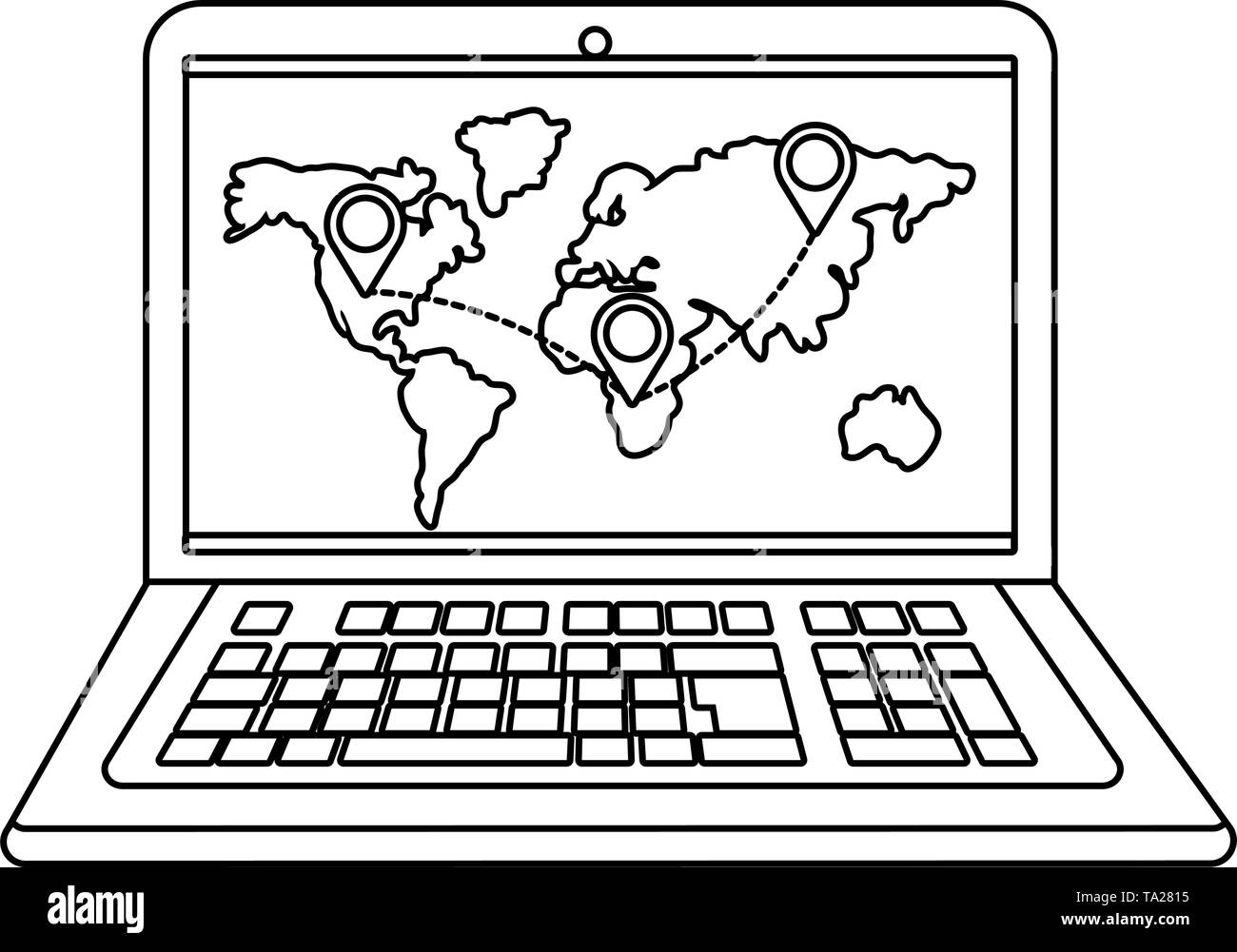 laptop showing map and location pointers vector illustration graphic ...