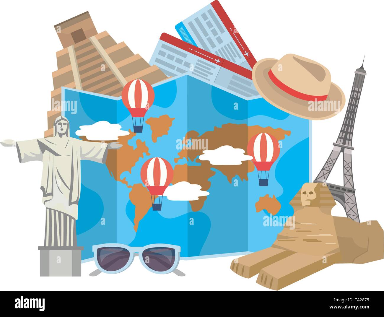 landmark design, Travel trip vacation tourism journey and tourist theme ...