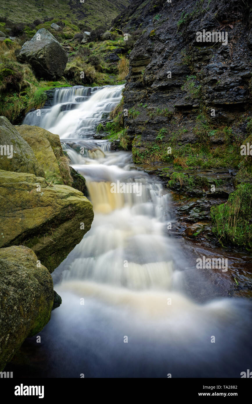 UK,Derbyshire,Peak District,KInder Scout,Grindsbrook Clough Waterfalls ...