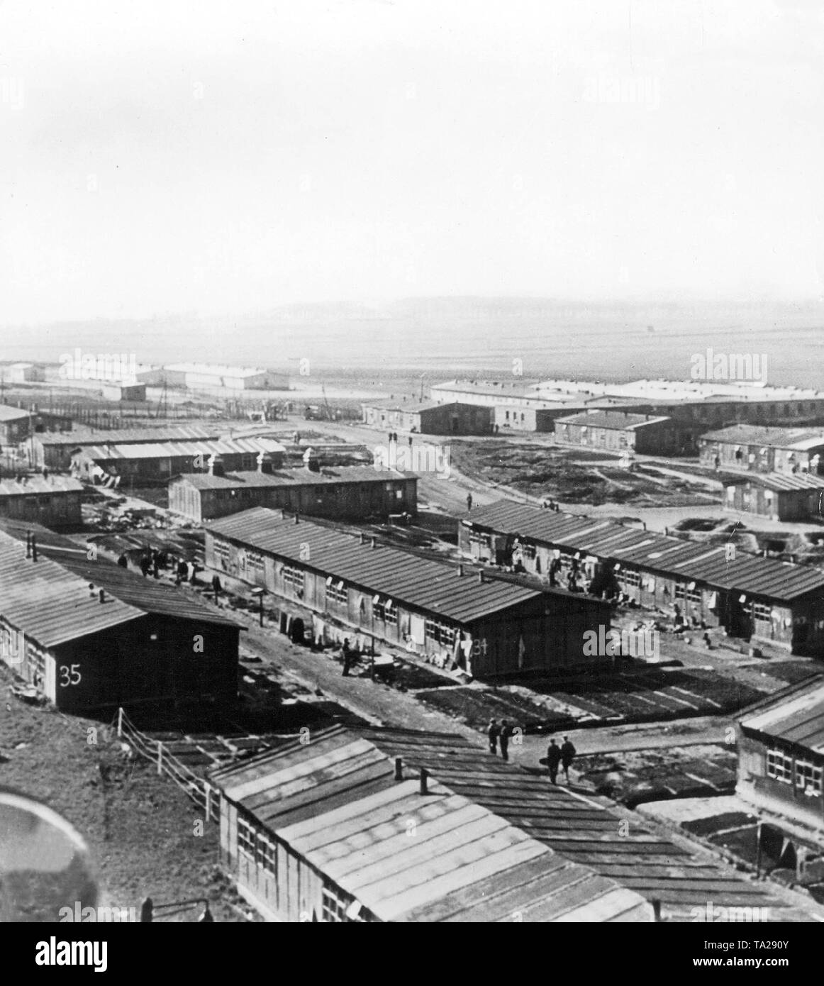 Overview of a concentration camp with the camp barracks Stock Photo - Alamy
