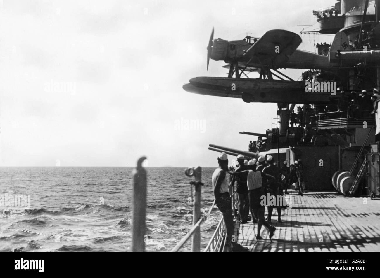 A seaplane Arado Ar 196 takes off from the catapult of a German warship ...