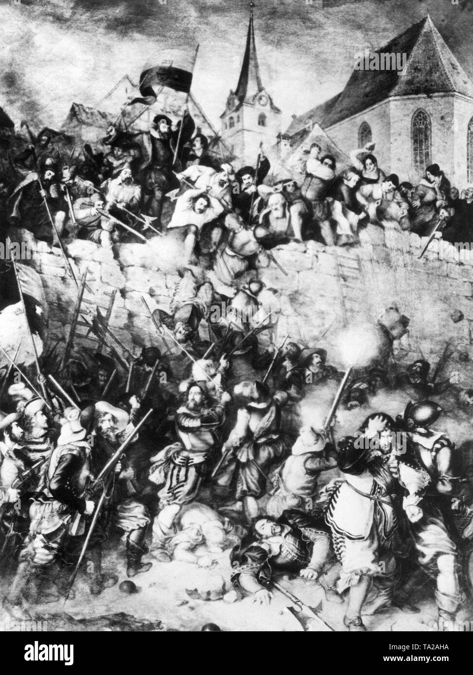The Storming of Kronach, after a painting by Lorenz Kaim (born 1813 ...