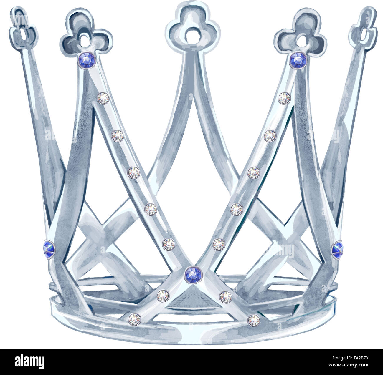 Watercolor silver crown with precious stones sapphre and fianit Stock ...