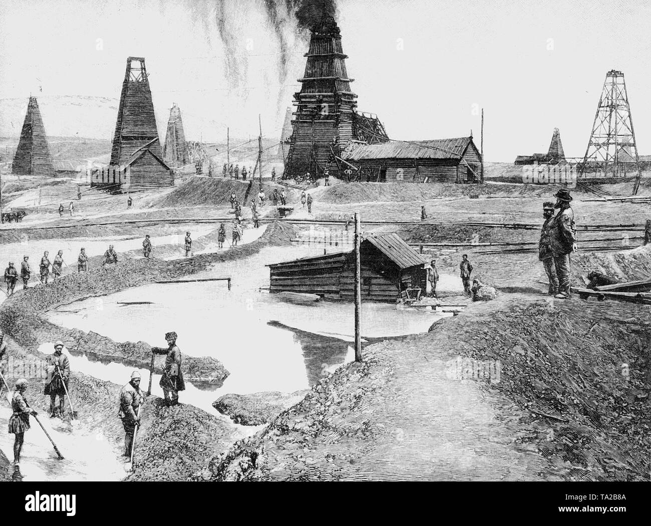 Petroleum production in the Russian oil field on the Apsheron Peninsula ...