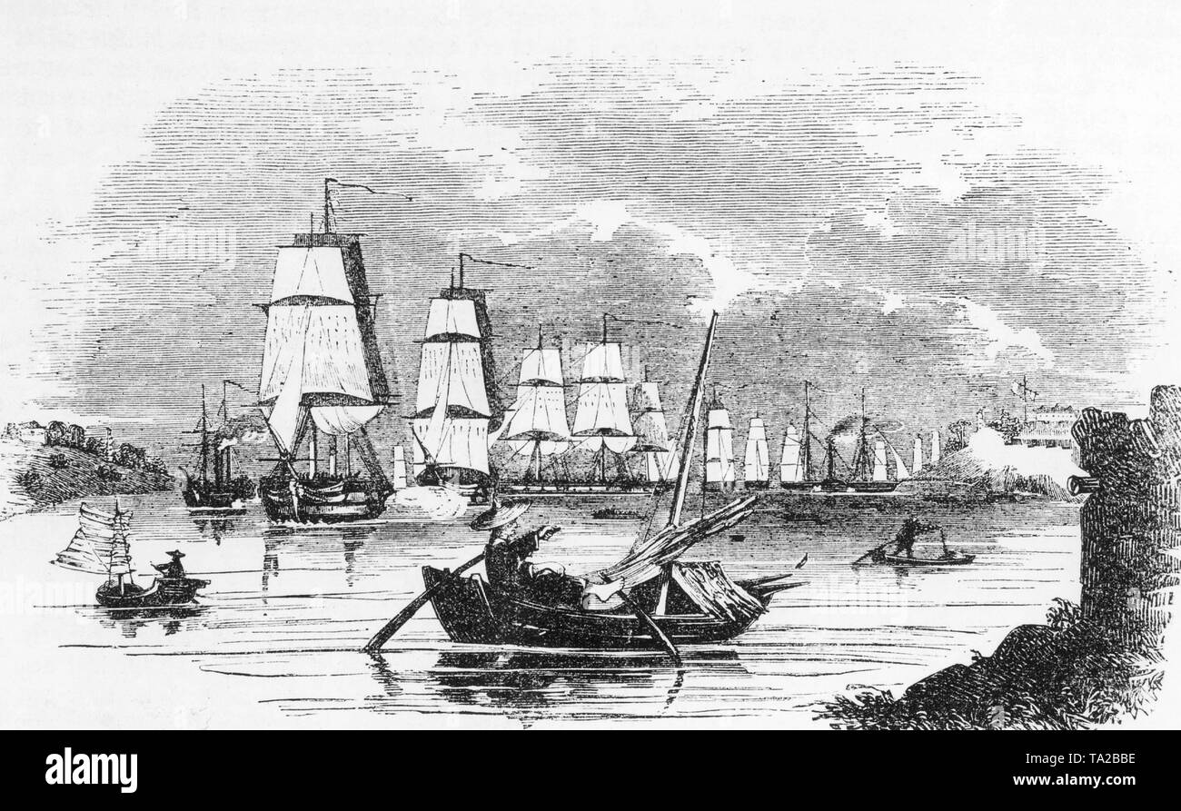 English boats on the Grand Canal. The drawing was made in 1844 after ...