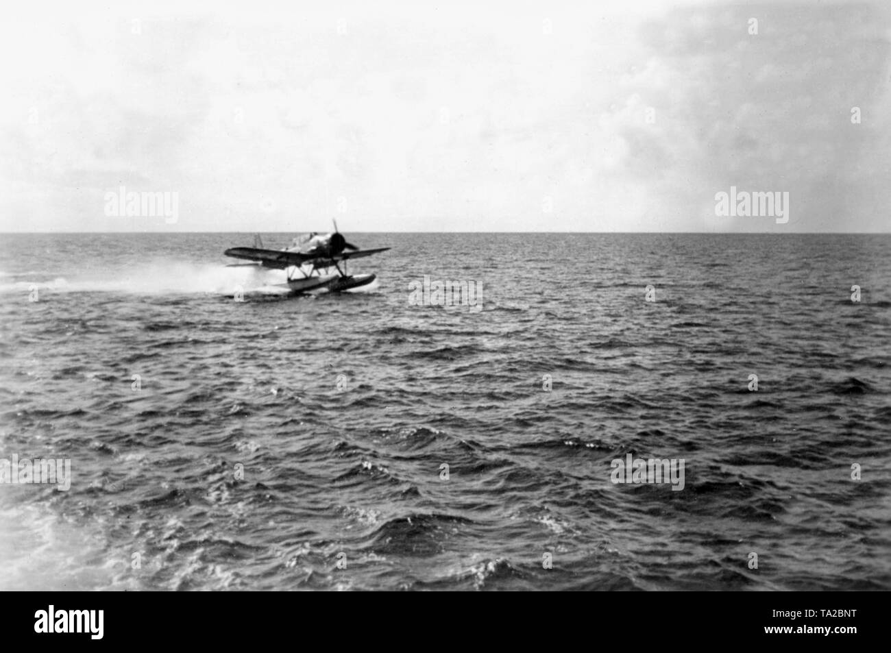 An Arado Ar 196 seaplane lands in the Atlantic after a reconnaissance ...