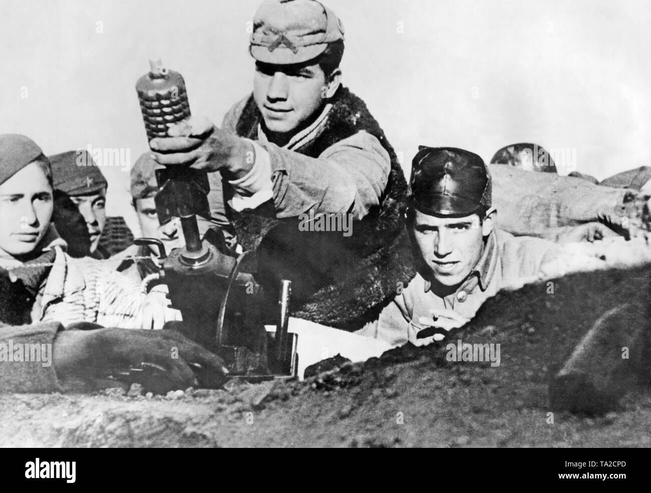 Photo of Republican fighters on the front near Madrid during the siege ...