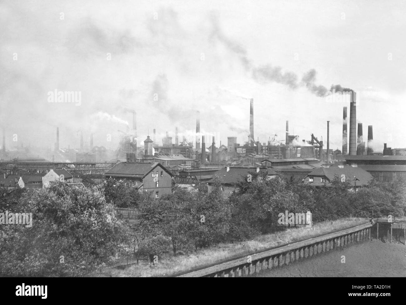 View of Chorzow in Upper Silesia, in the background the steel plant ...