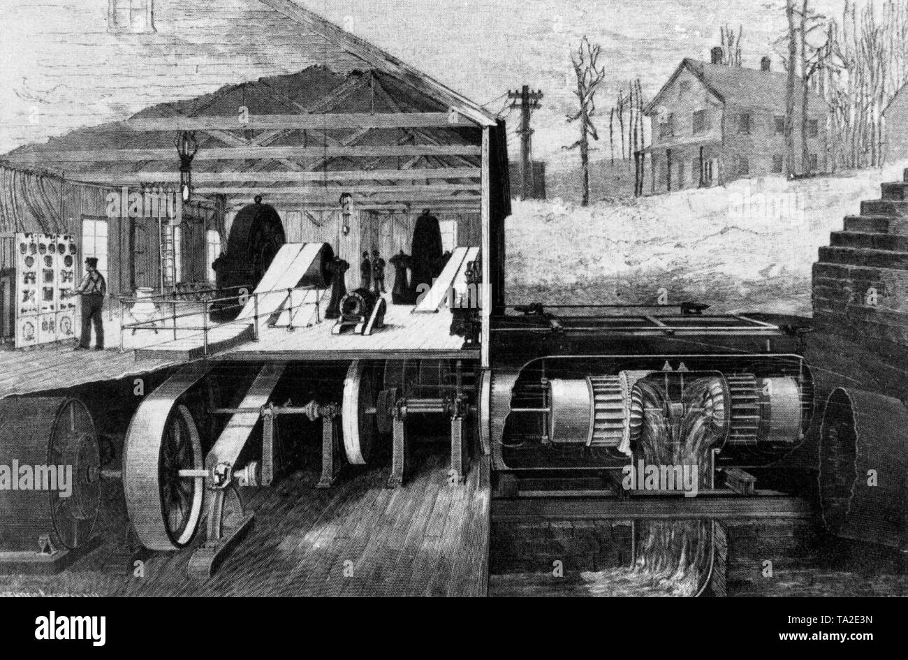 Cross section of an American power station on the Farmington River. The ...