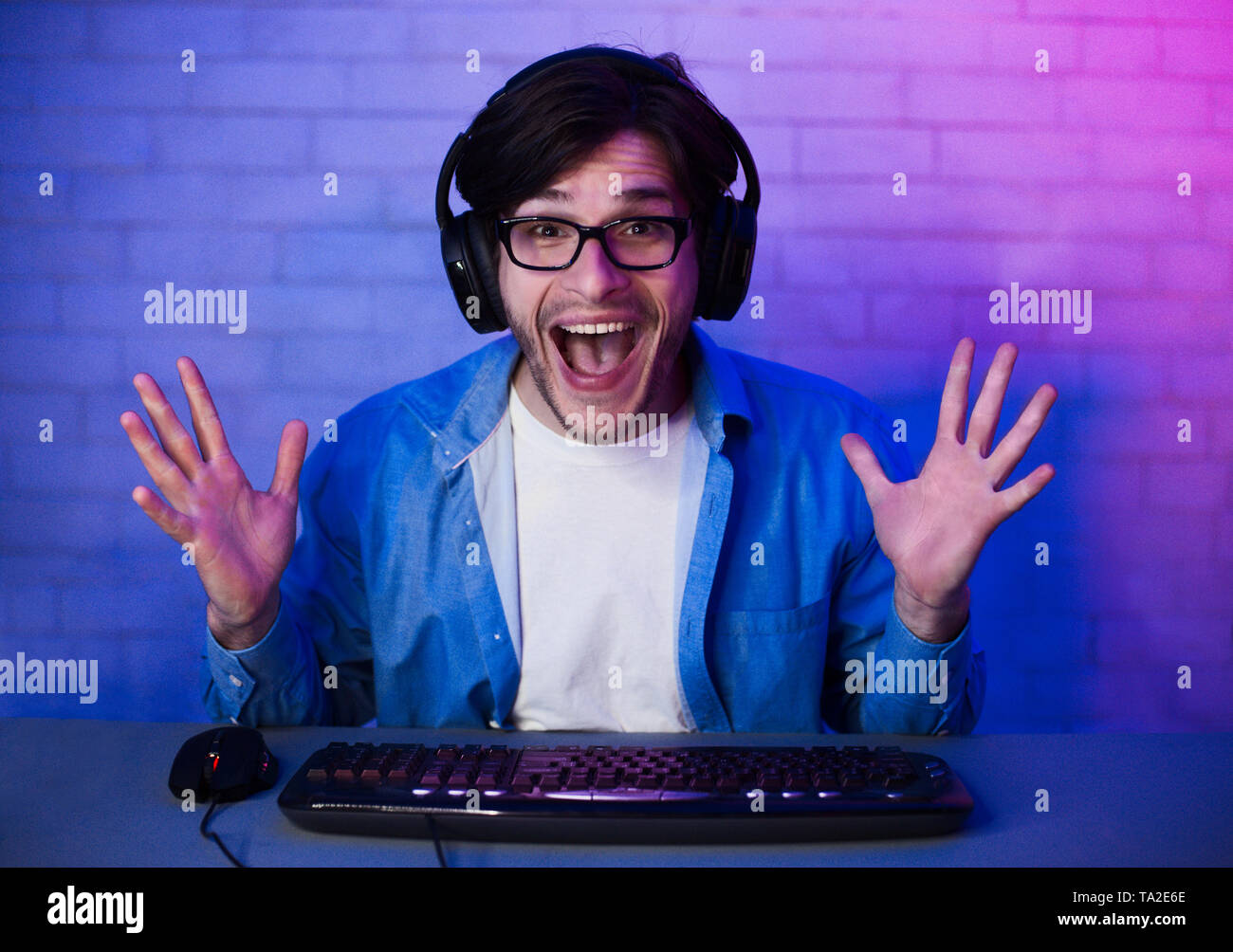 Happy Delighted Gamer Winning Online Computer Game Stock Photo - Alamy