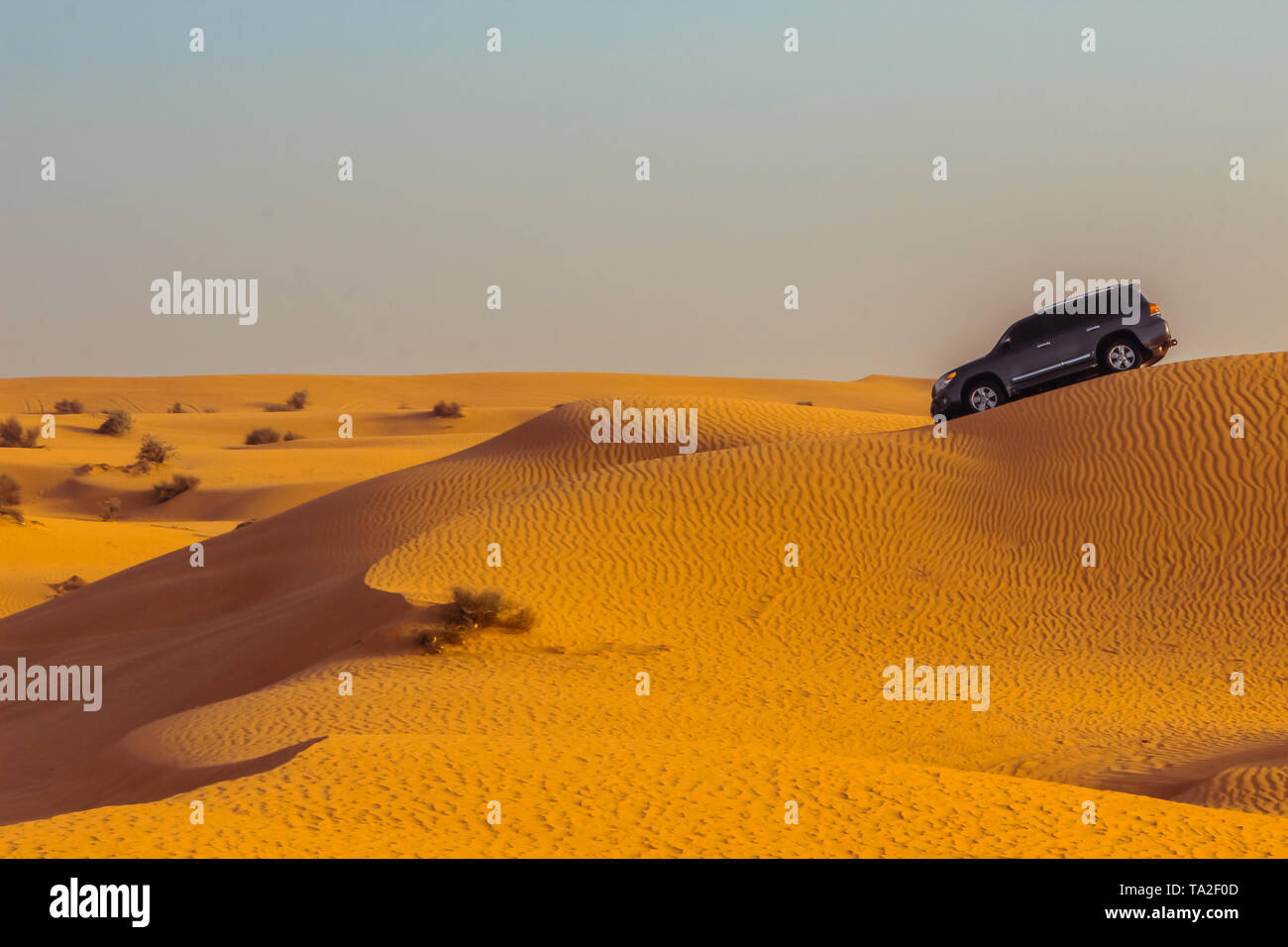 Jeep safari on sand dunes in Dubai desert Stock Photo - Alamy
