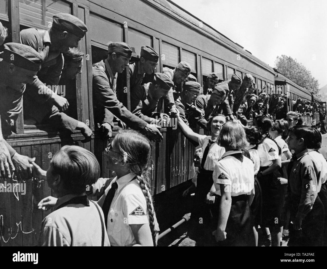 Photo of German soldiers of the Condor Legion on their arrival at the ...