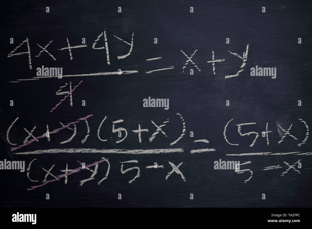 Close up math formulas written on a blackboard. Education concept Stock ...