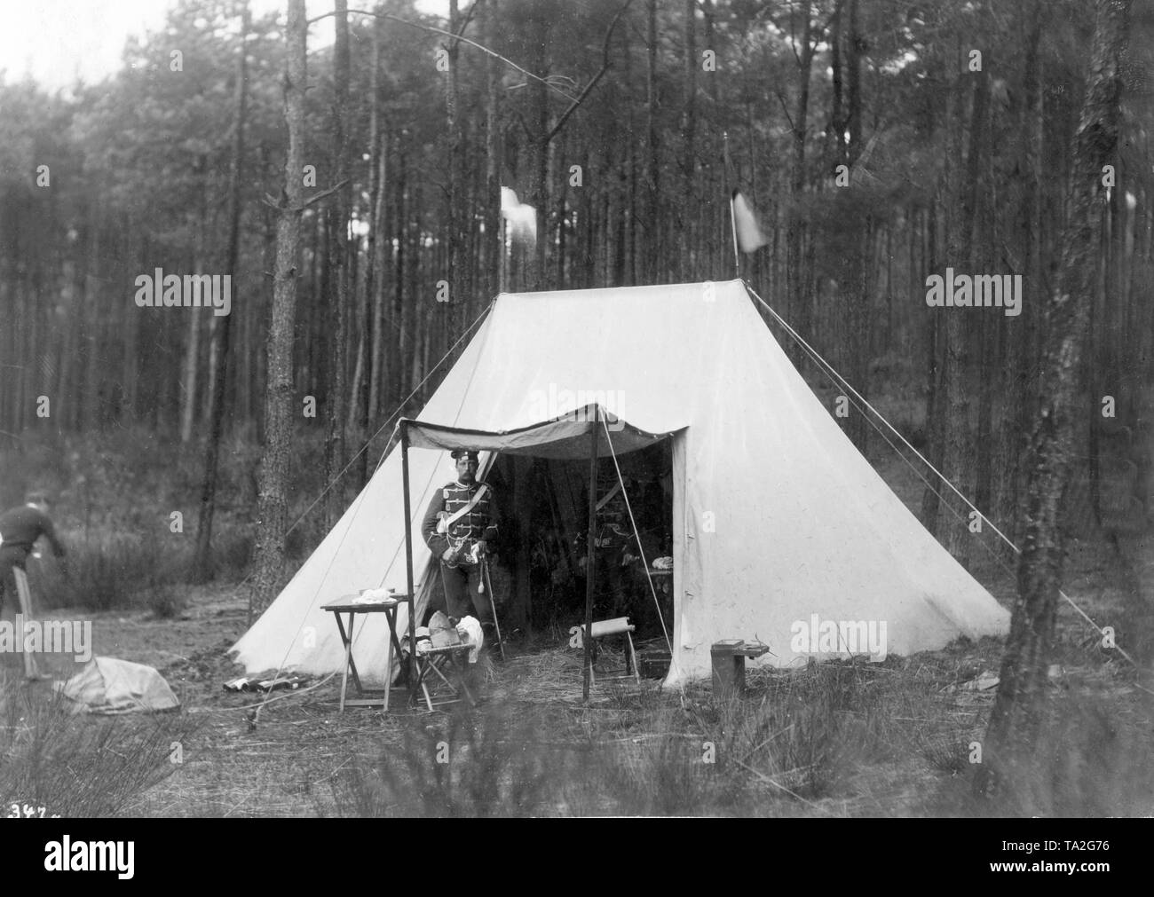 Camp in forest tent Black and White Stock Photos & Images - Alamy