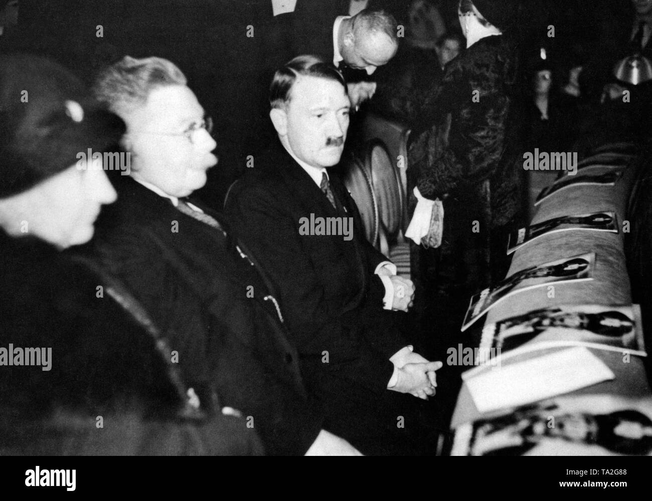 Alfred Hugenberg and Adolf Hitler at the premiere of the submarine film ...