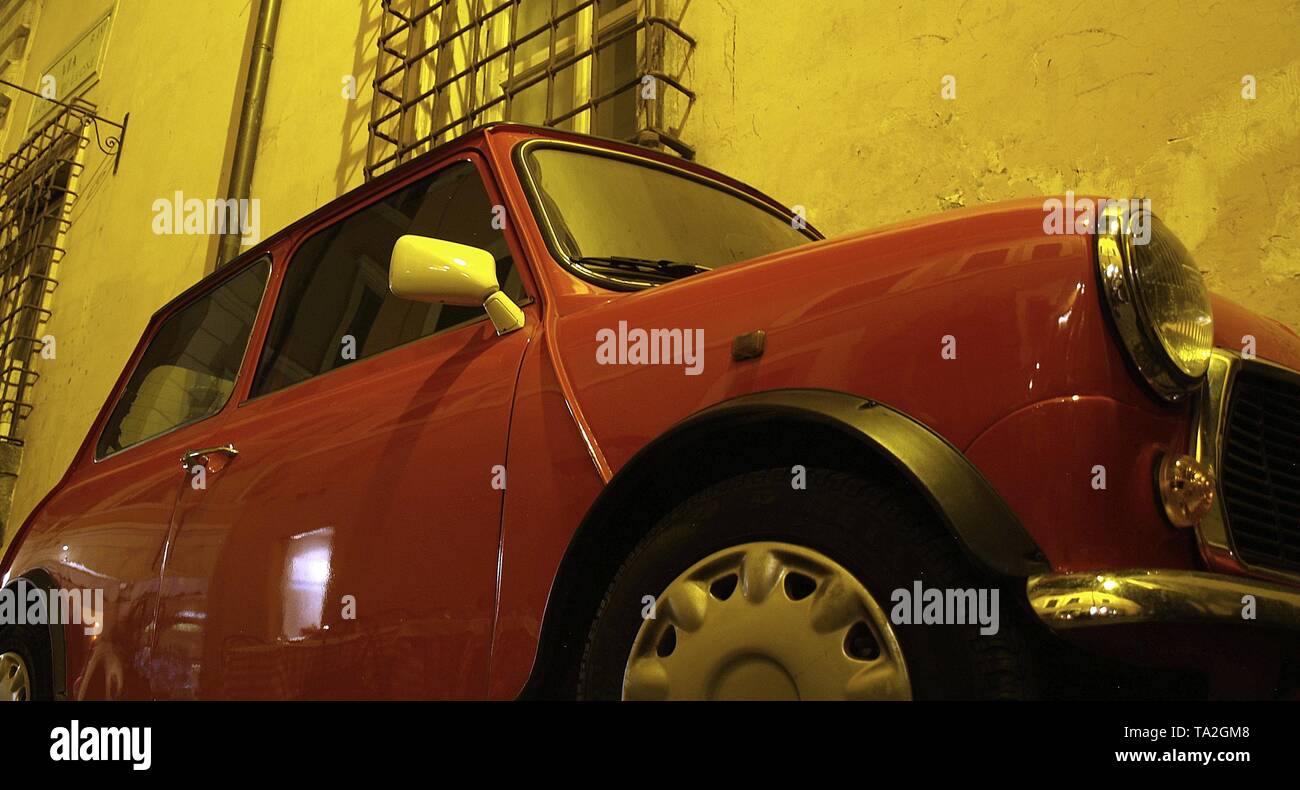 Low angle of mini cooper by night Stock Photo - Alamy