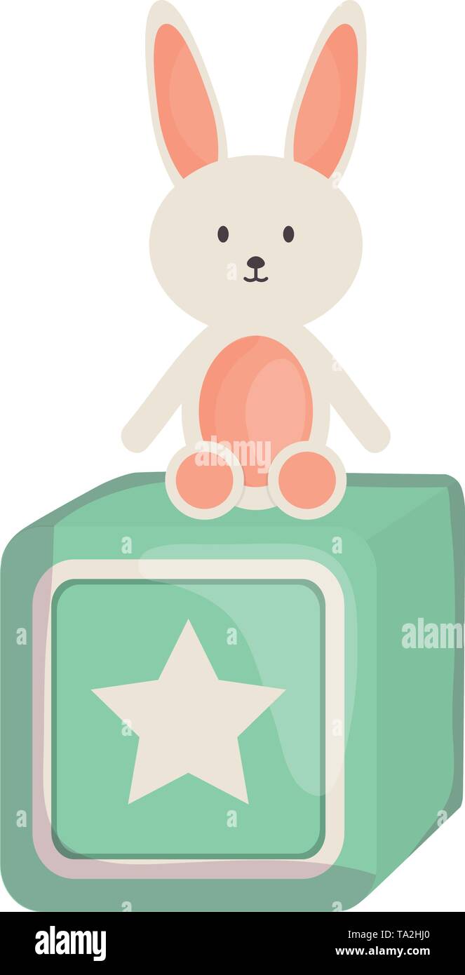stuffed bunny with cube block toy vector illustration design Stock ...