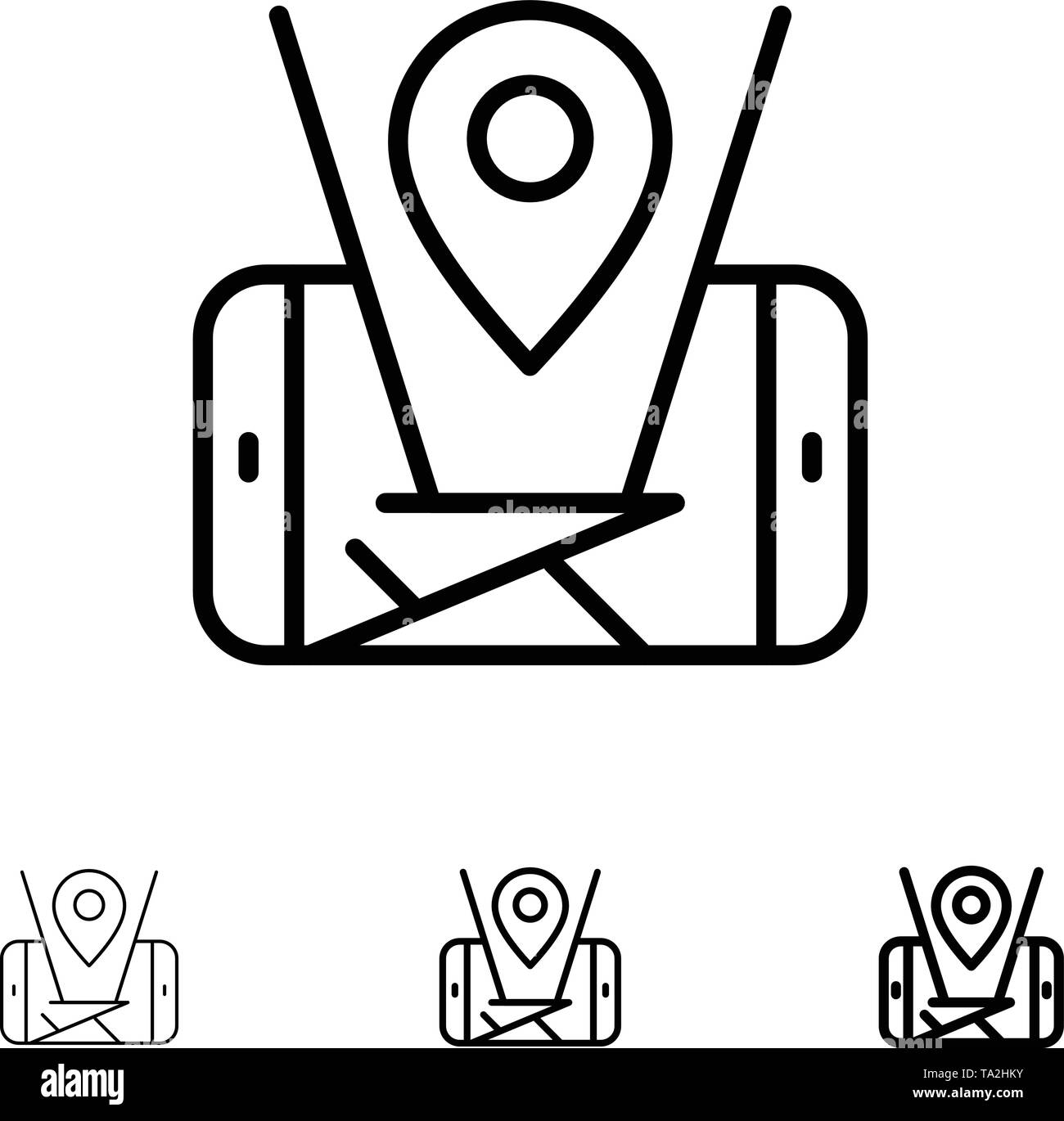 Map, Mobile, Location, Technology Bold and thin black line icon set Stock Vector Image & Art - Alamy