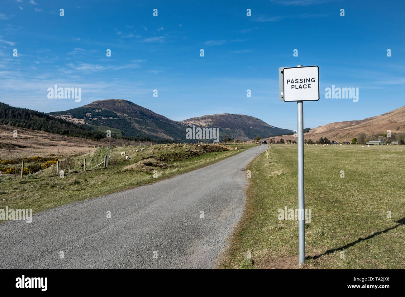 Single track road with a passing place, Glenbrittle, Skye, Scotland ...
