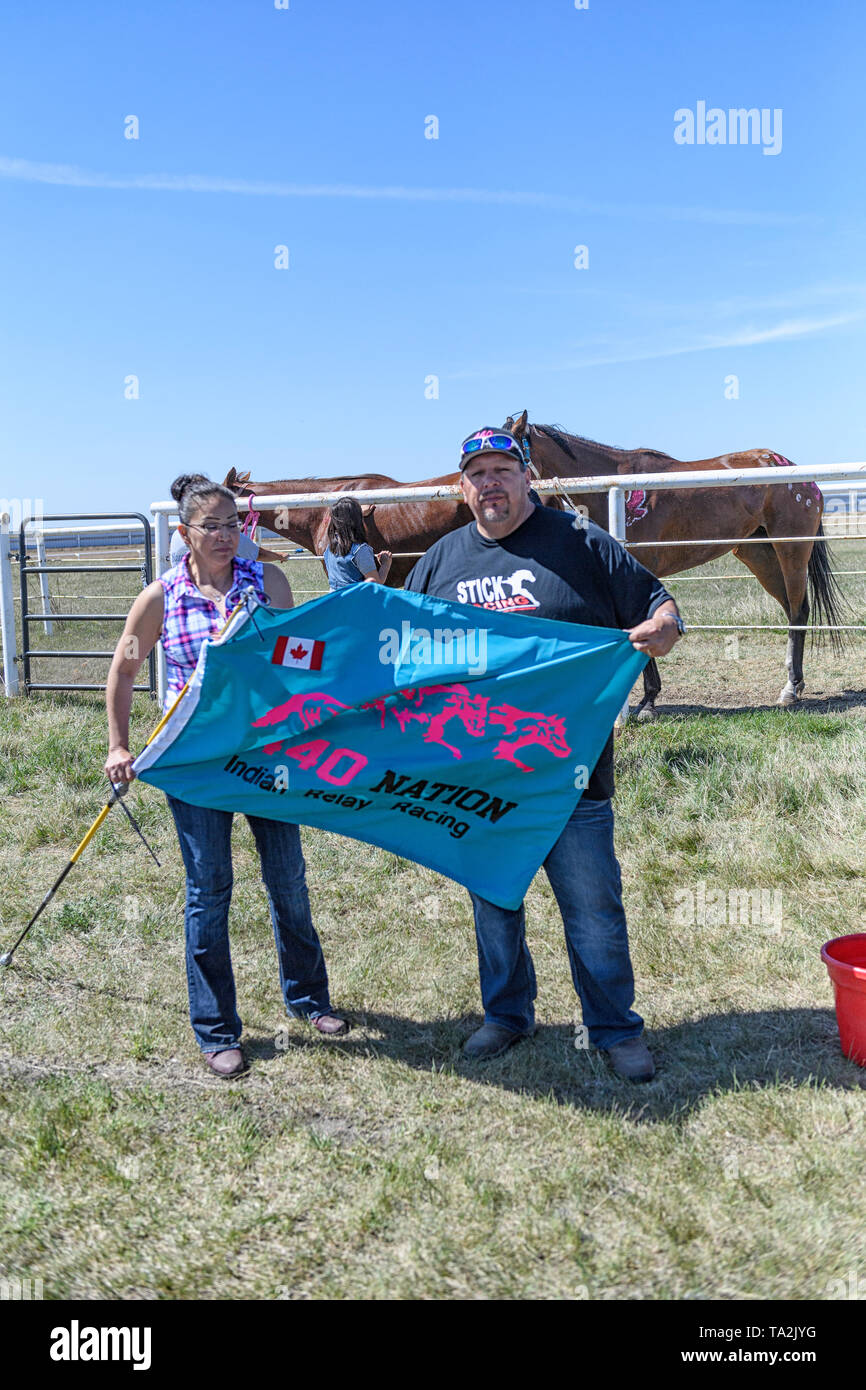 Canadian Indian Relay (horse) Race, Team 440 Nation flag displayed by ...