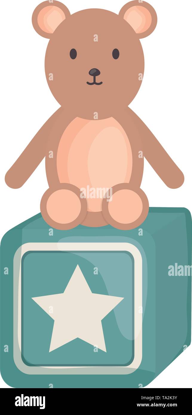 little bear teddy with block vector illustration design Stock Vector ...