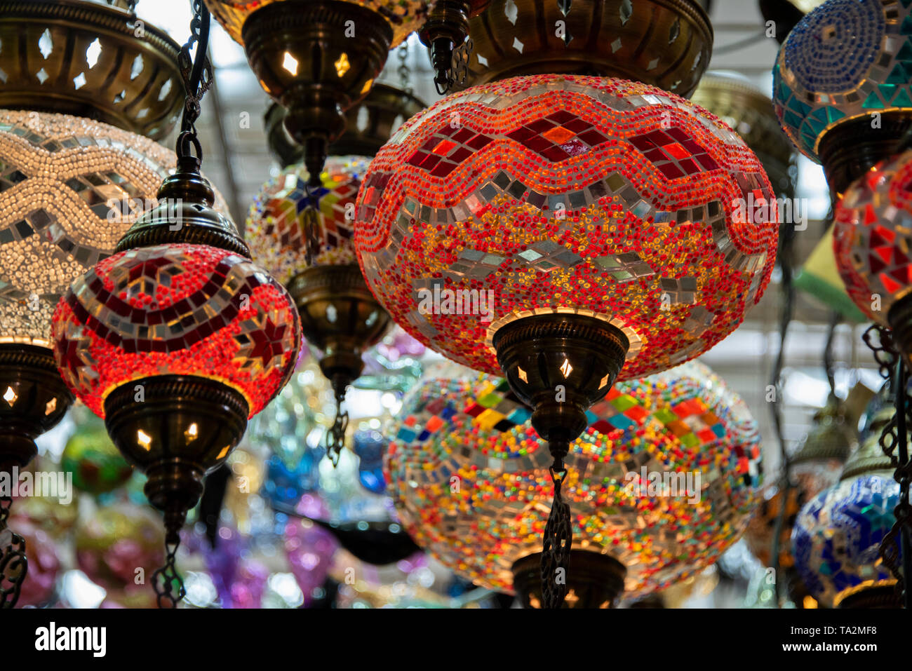 Oman, capital city of Muscat, Muttrah Souk. Typical colorful glass ...