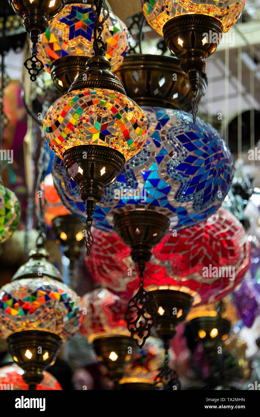 Oman, capital city of Muscat, Muttrah Souk. Typical colorful glass ...