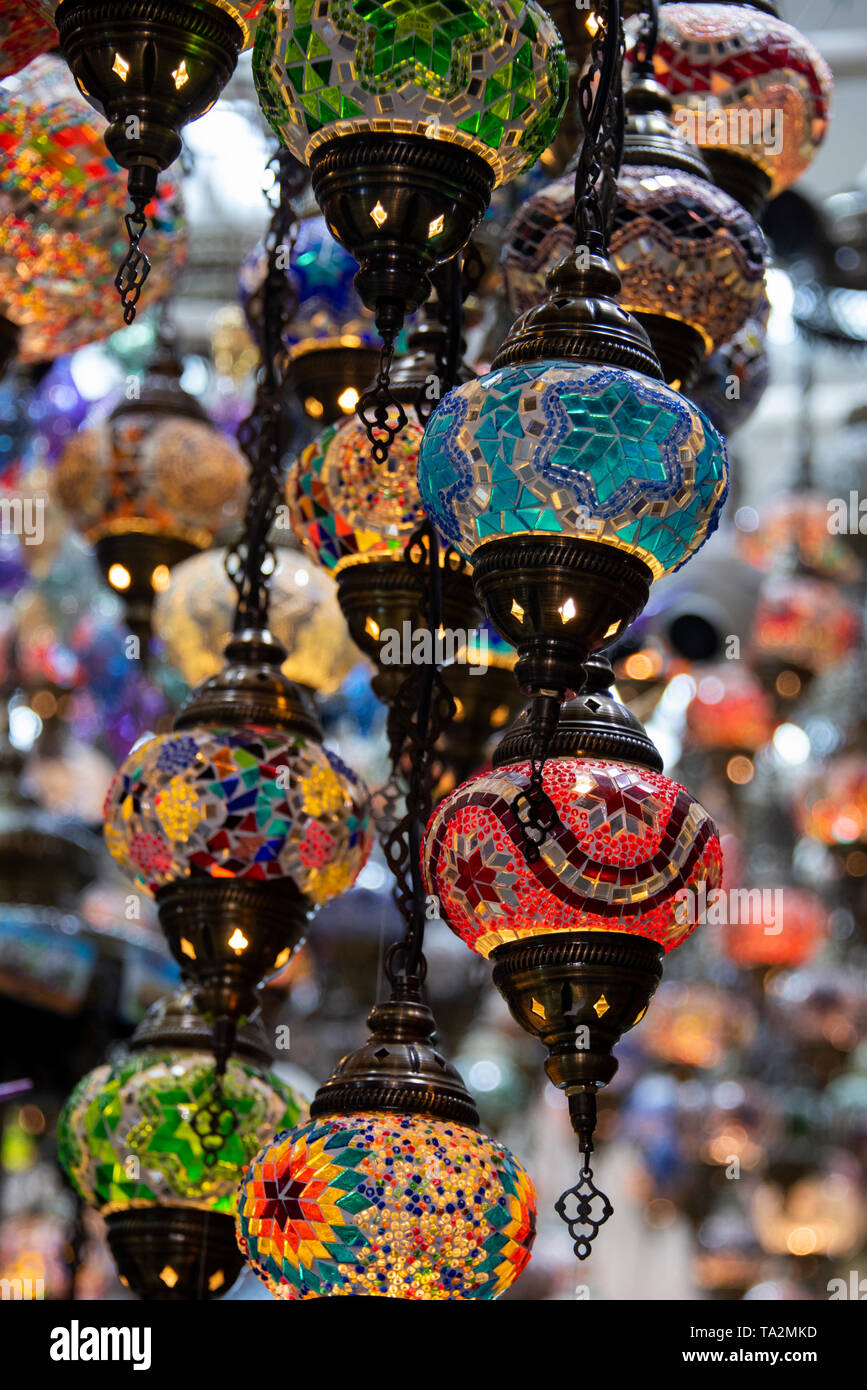 Oman, capital city of Muscat, Muttrah Souk. Typical colorful glass ...