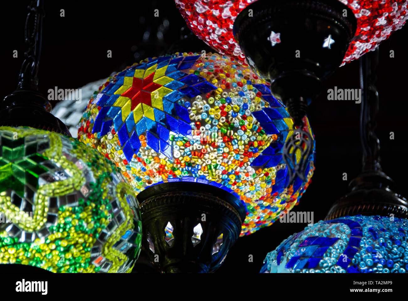 Oman, capital city of Muscat, Muttrah Souk. Typical colorful glass ...