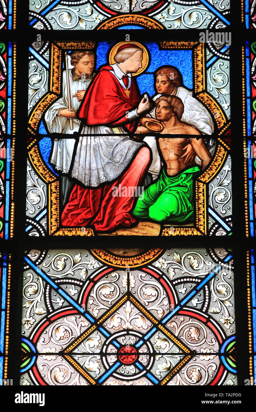 Donner la communion. Vitrail. Saint-Eglise Saint-Clodoald. Saint-Cloud ...