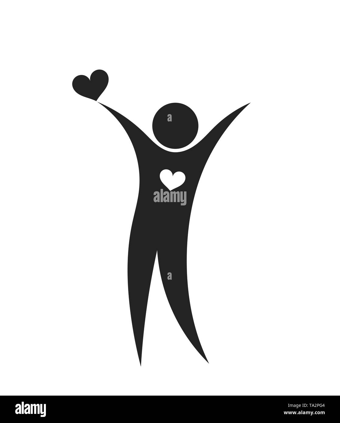 Person with the heart, symbolic silhouette icon. Vector illustration ...