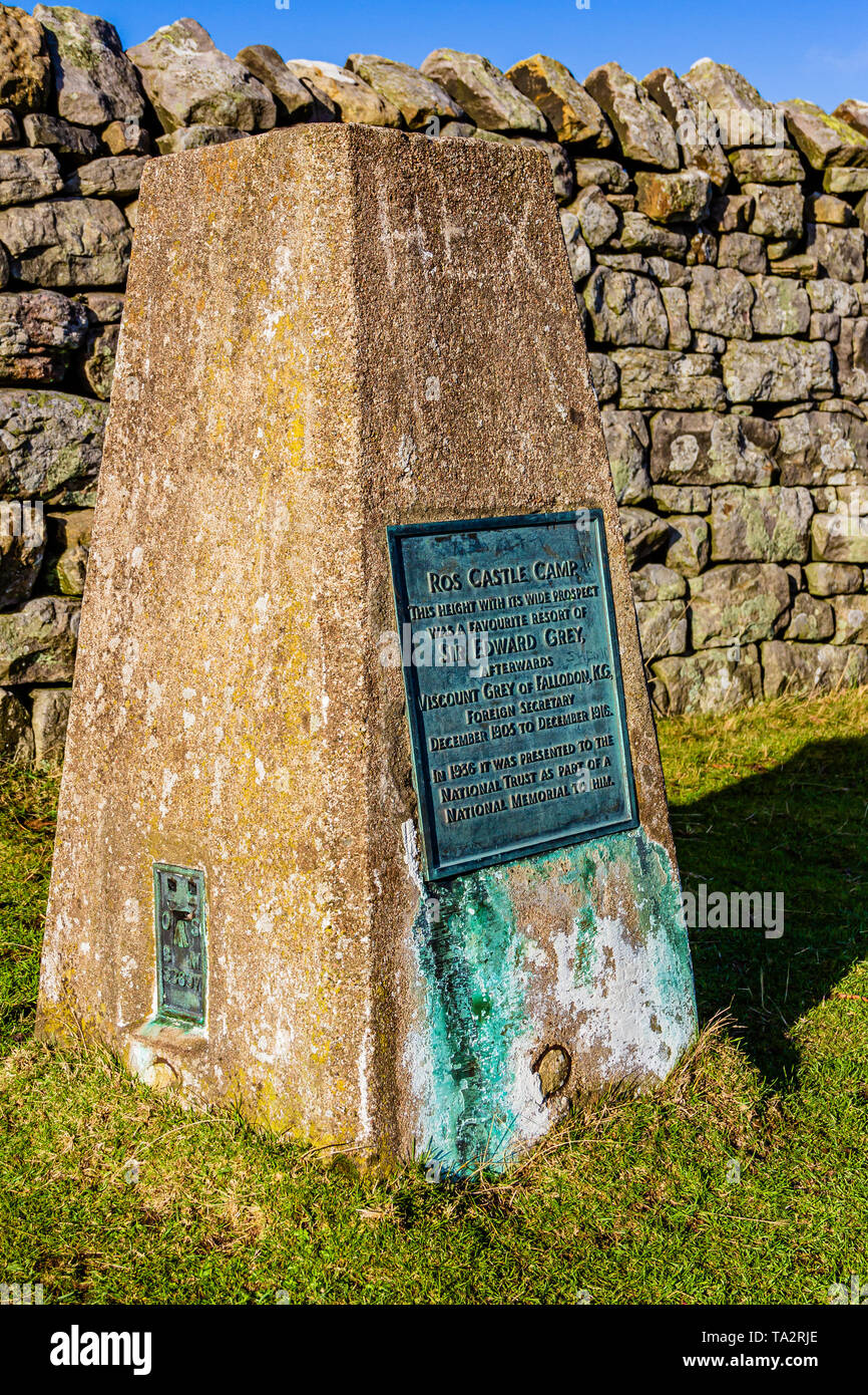 Trig point on summit of Ros Hill, with plaque marking the site of Ros ...