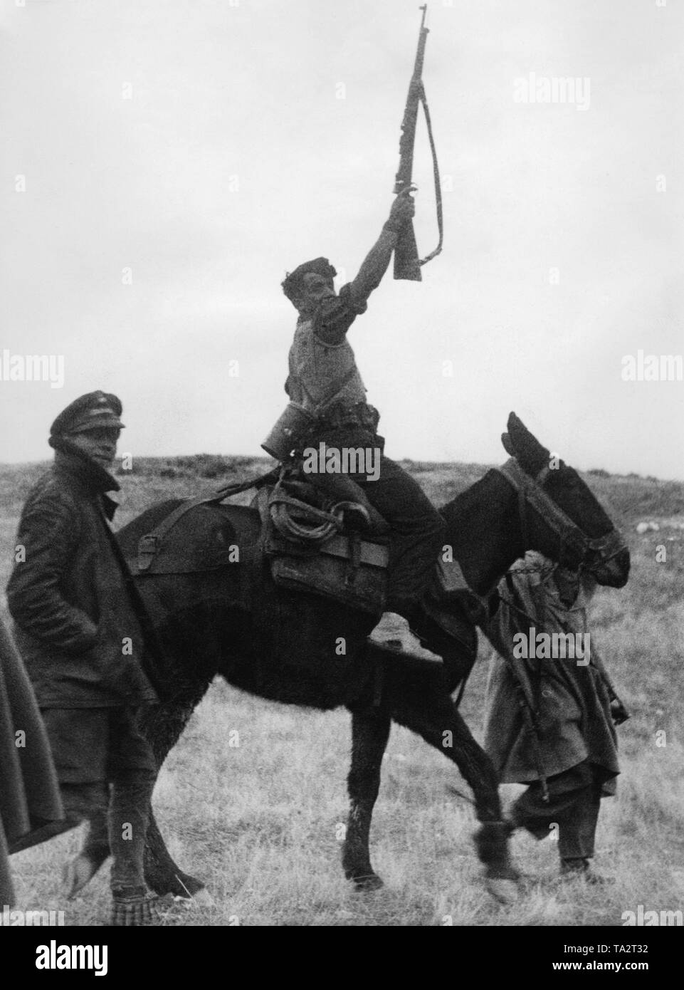 Photo of three Spanish national fighters at the front of Madrid in ...