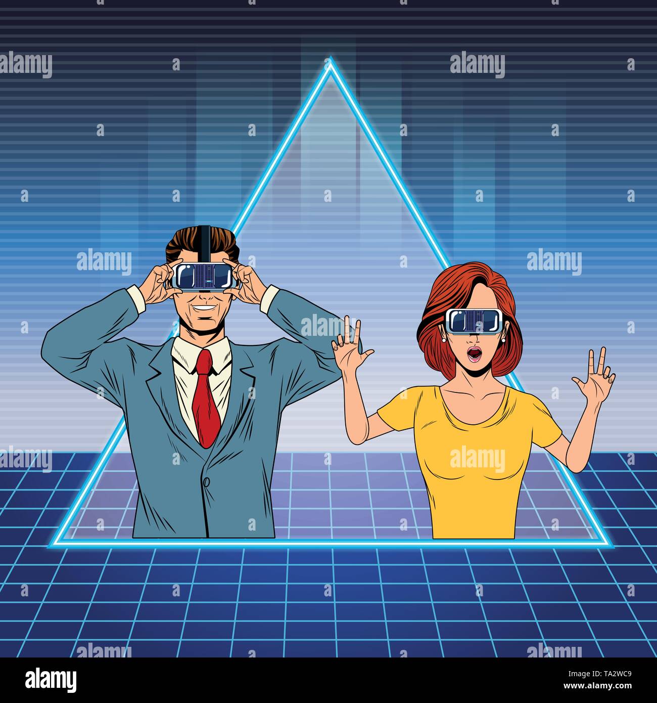 couple with virtual reality headset Stock Vector Image & Art - Alamy