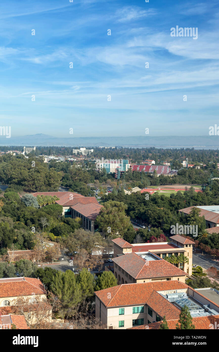 Stanford University, STANFORD, CA - DECEMBER 9, 2017: An aerial view Leland Stanford Junior ...