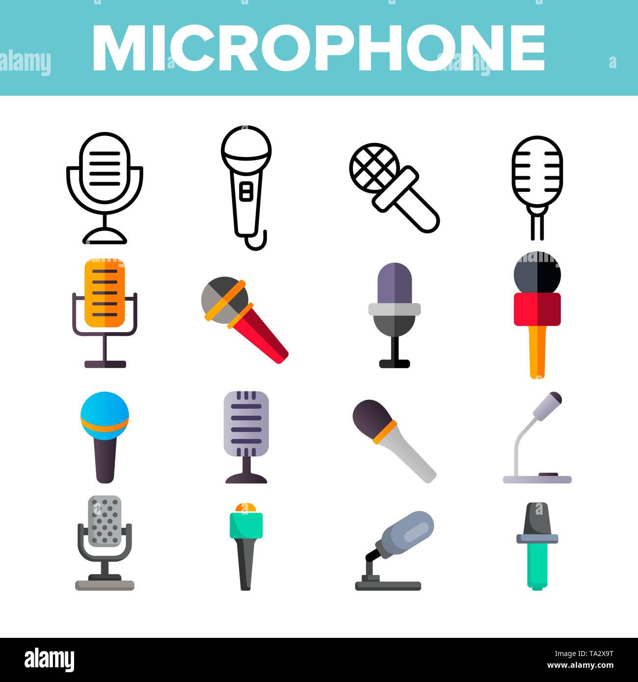 Microphone, Voice Recording Vector Color Icons Set Stock Vector Image ...