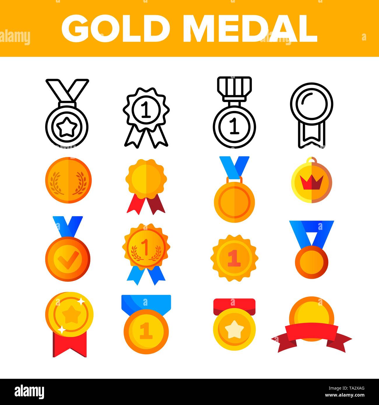Golden, Bronze Medals Vector Color Icons Set Stock Vector Image & Art ...