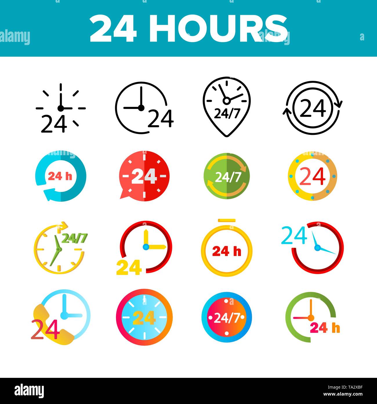 24 Hours, Clock, Time Vector Color Icons Set Stock Vector Image & Art ...