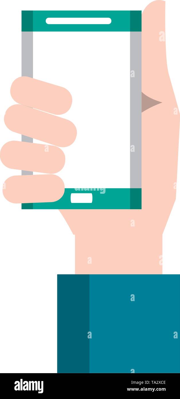 Hand holding smartphone cartoon isolated Vector illustration Stock ...